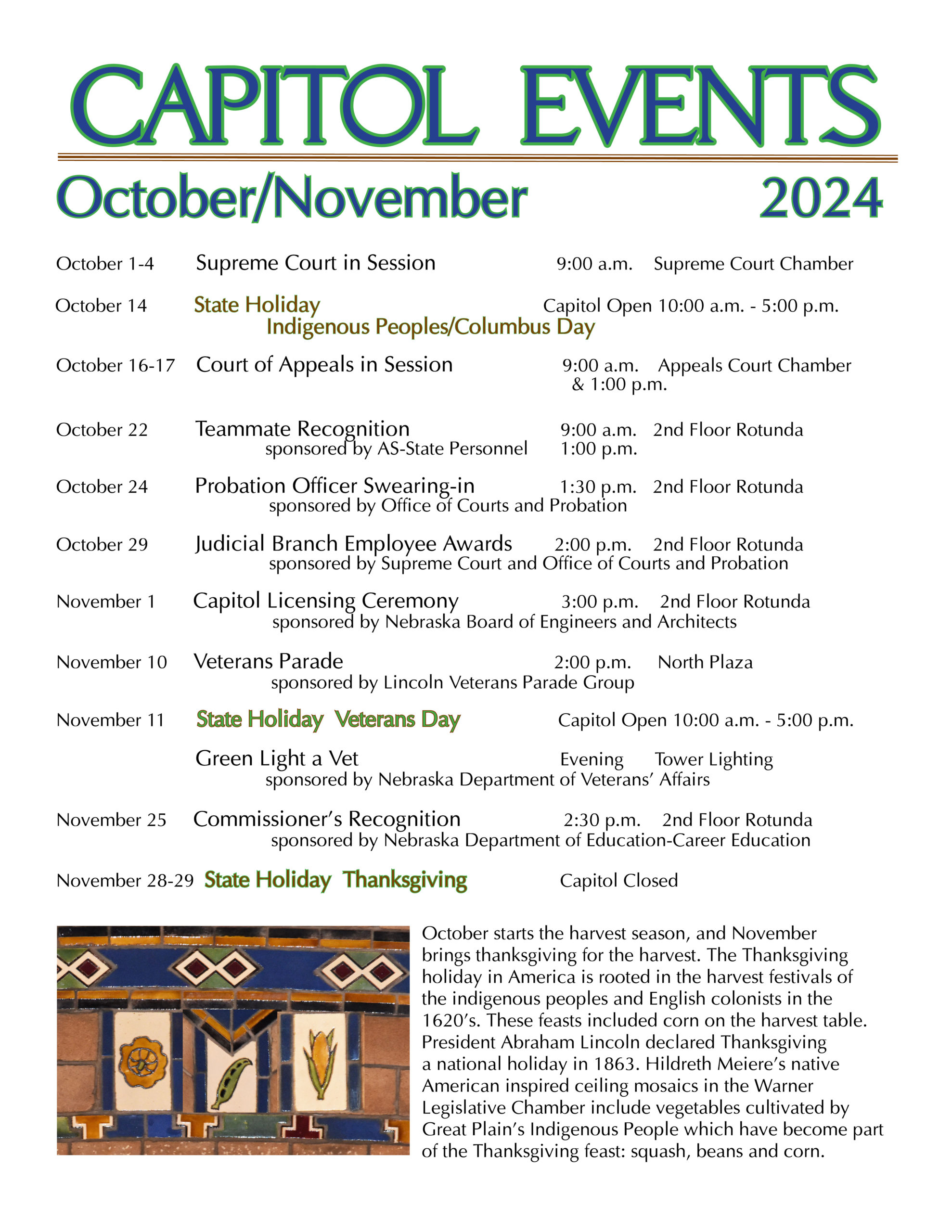 Capitol Events Calendar - Nebraska State Capitol