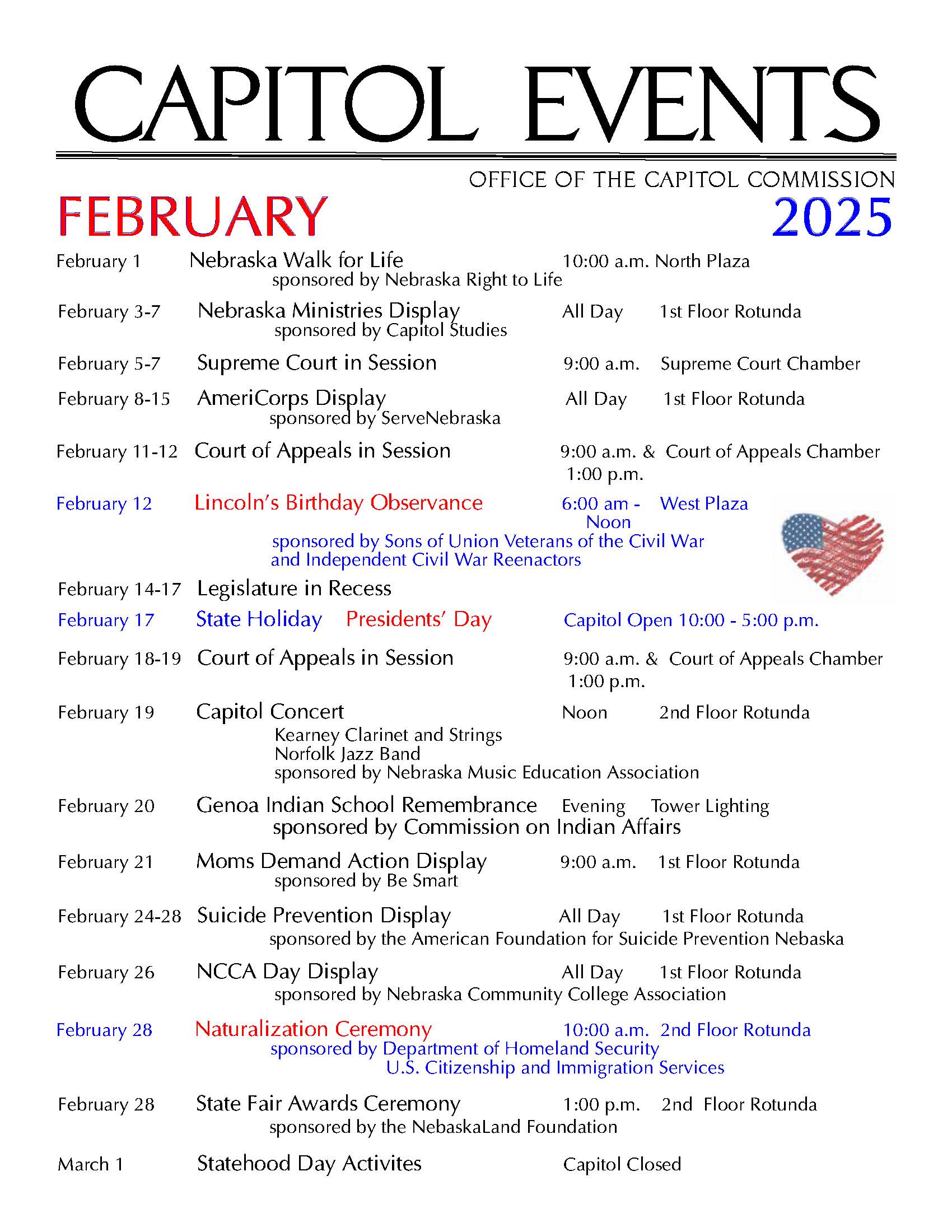 Capitol Events Calendar - Nebraska State Capitol